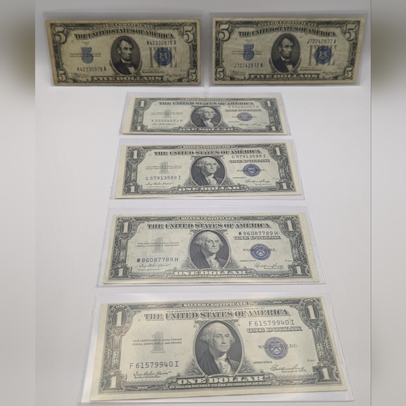 US Mint | Other | 5 Silver Certificate Lot Of Six With Fancy Serial ...